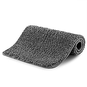 EGYPHY Bathroom Rugs Shaggy Bath Mat, Soft and Absorbent Carpet, Non-Slip Mats Can be Used for Shower, Bathtub, Kitchen, Machine Washable Rug Pad, Plush Microfiber Bath Rugs 17x24 Inches Gray