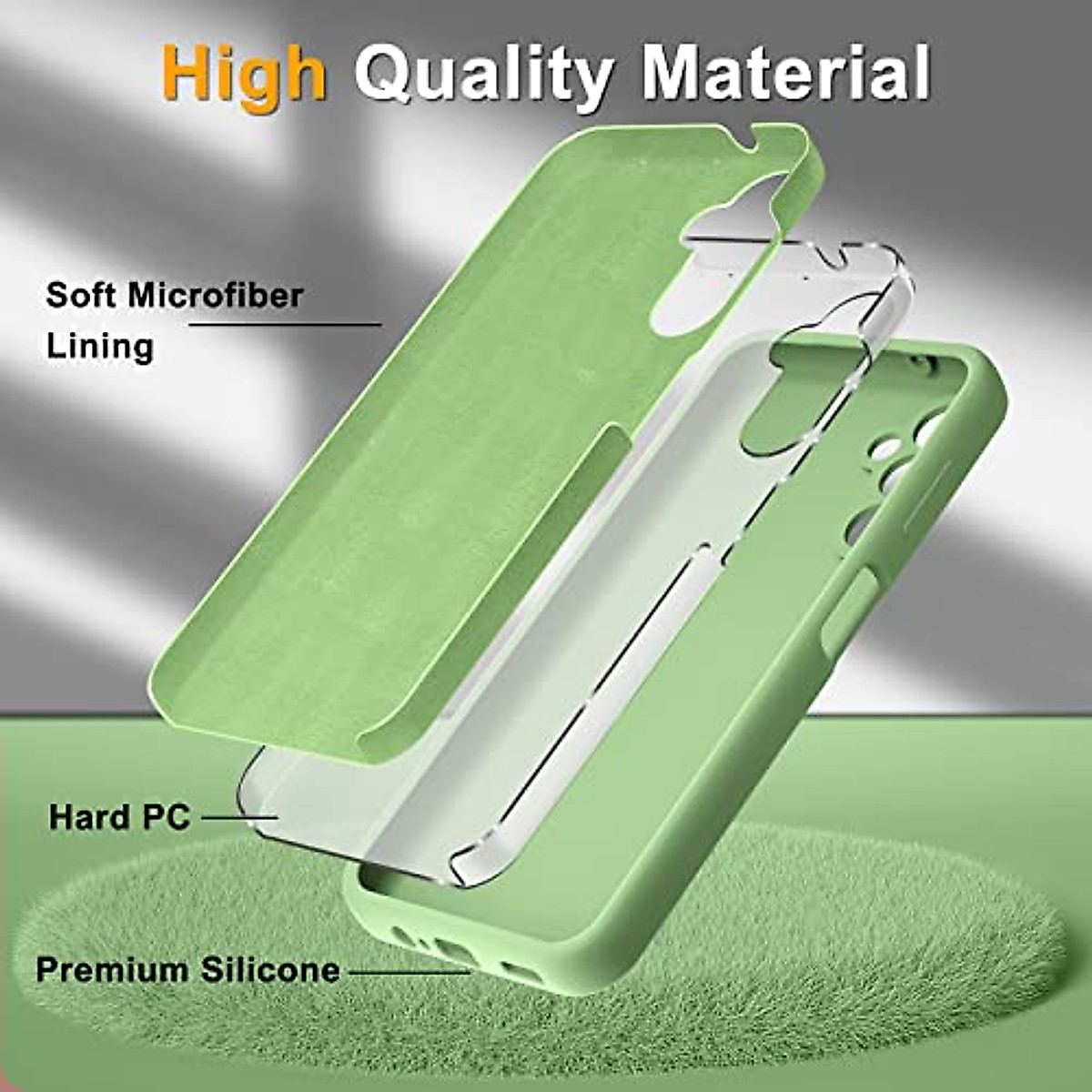 YENAPOON for Samsung Galaxy A14 5G Case and 2 Pack Tempered Glass Screen Protector, Slim Liquid Silicone Shockproof Protective Case - Mint Green