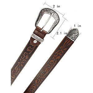 TOPACC Western Embossed Engraved Tooled Leather Belt for Women Brown Cowgirl Cowboy Country Belts for Jeans Pants Girls