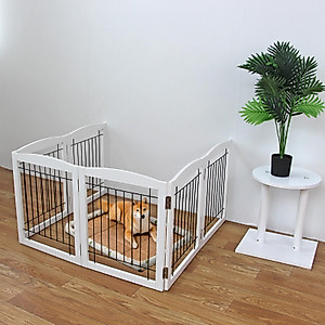 ZJSF Freestanding Foldable Dog Gate for House Extra Wide Wooden White Indoor Puppy Gate Stairs Dog Gates Doorways Tall Pet Gate 4 Panels Fence