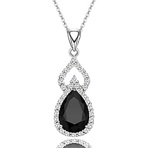 LMXXVJ Black Stone Necklace Pendant Jewelry Gift for Women,Silver Tone Simple Teardrop Design Fashion Birthday Anniversary Prom Necklace Gift