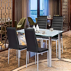 Giantex Set of 4 PU Leather Dining Side Chairs with Padded Seat Foot Cap Protection Stable Frame Heavy Duty High Back Design Dining Chairs for Kitchen Dining Room Home Furniture, Black