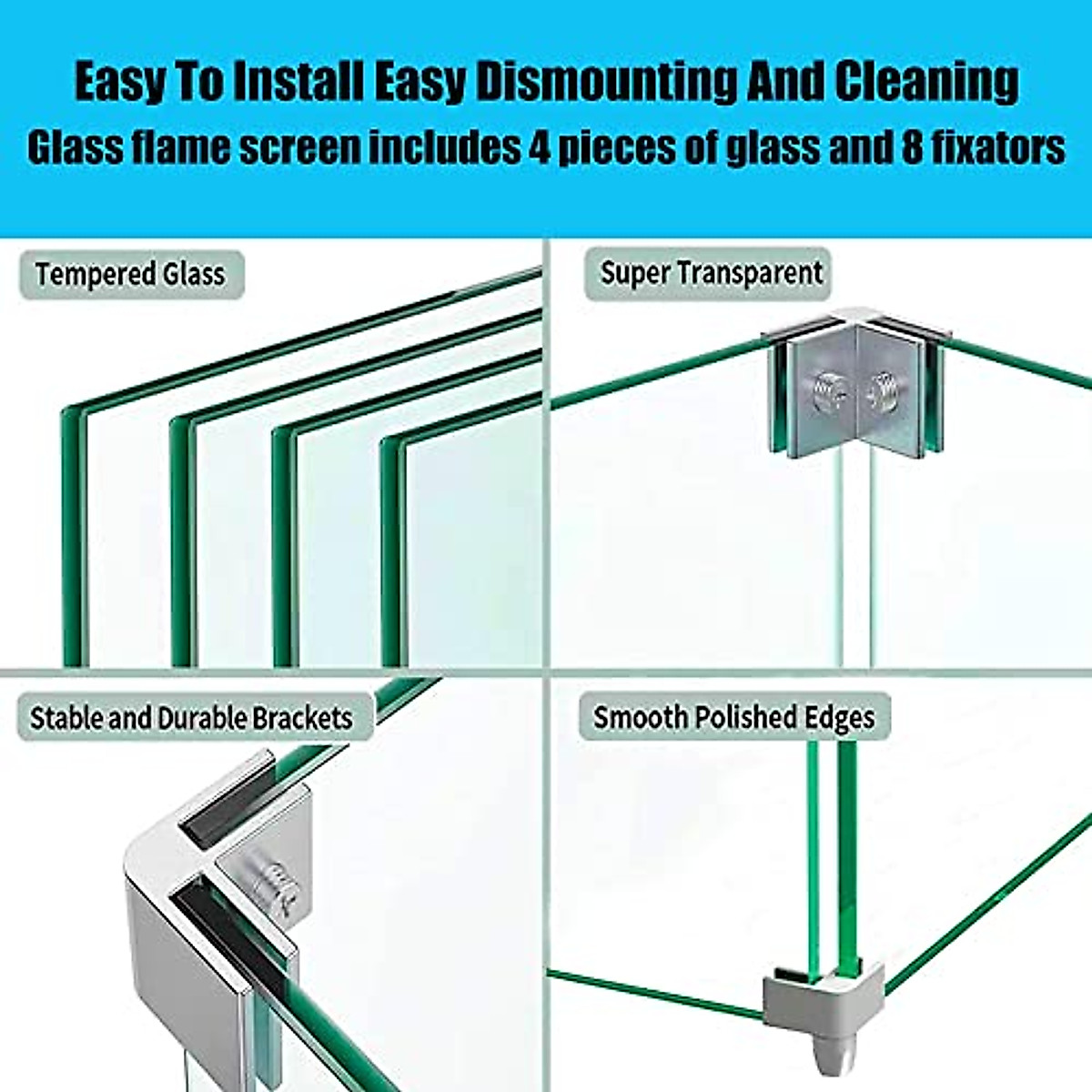 DONSIQIZZ Fire Pit Wind Guard, 15 x 15x 6.5 Inch Fire Wind Guard Fence, Square Glass Shield, Clear Tempered Glass Flame Guard Fit for Propane, Gas, Outdoor Fire Pits Burner Pan/Table