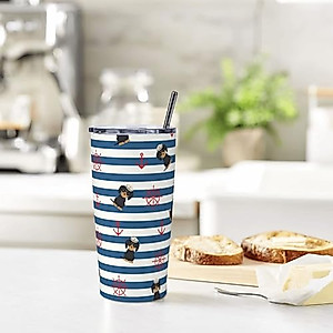 Yaxongx 20oz Tumbler Dogs Navy Double Wall Vacuum Insulated Coffee Mug with Lid and Metal Straw Brush Reusable Stainless Steel Water Bottle Travel Cup Gifts for Car Ice Drinks Hot Beverage