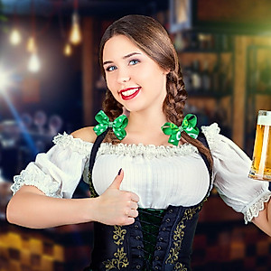 6 Pieces St. Patrick's Day Hair Bows Clips Barrettes Irish Green Shamrock Clover Hair Alligator Clips Ribbon Hair Bows Hairpin Accessories for Girls Kids Women St Patrick's Day Party Decorations