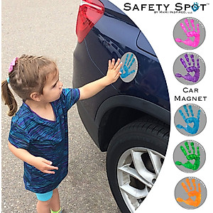 Safety Spot Magnet - Kids Handprint for Car Parking Lot Safety - Gray Background (Green)