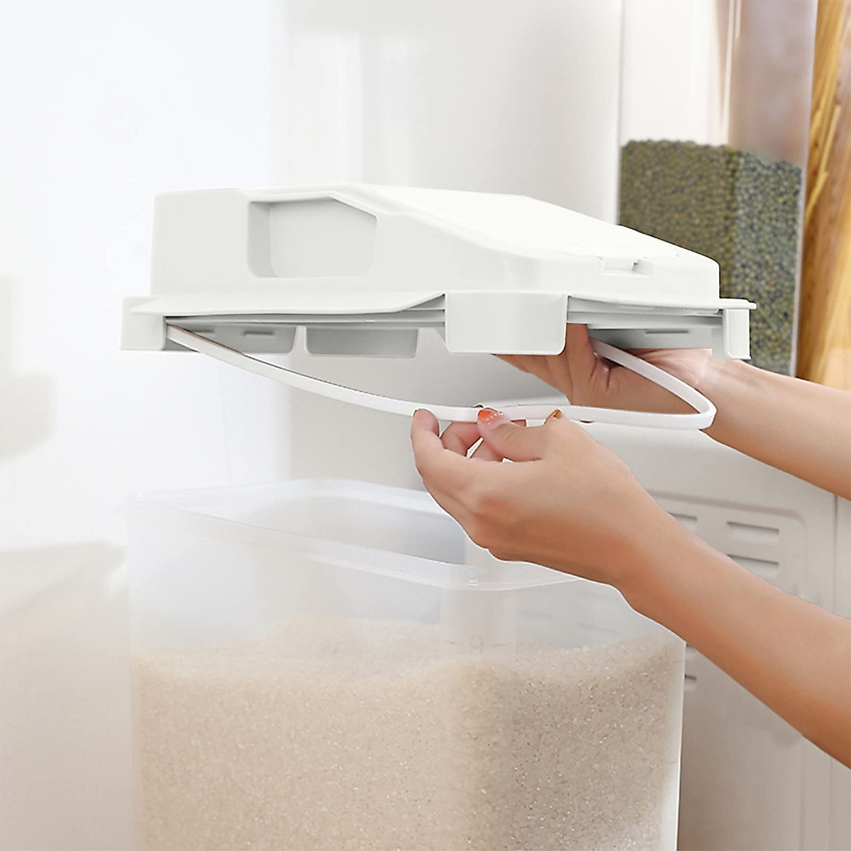 Large Capacity Food Storage Containers with 1 Measuring Cup and 4 Wheels, 20Lb Rice Container, Airtight Dry Storage Bins With Lids for Rice, Cereal, Flour, BPA Free Plastic Sealed Holder Bin Dispenser