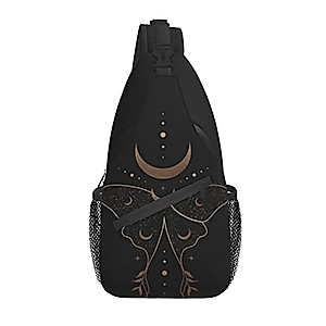 Moth Moon Printed Classic Sling Bag Crossbody Chest Daypack Lightweight Casual Backpack Shoulder Bag for Men Women Adult Travel Hiking Gifts