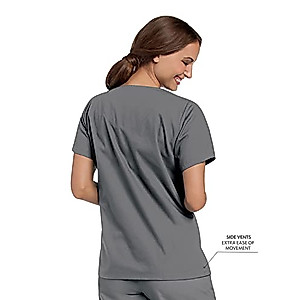 Landau Essentials Relaxed Fit 4-Pocket V-Neck Scrub Top for Women 8219 Steel Grey