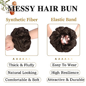 MORICA 1PCS Messy Hair Bun Hair Scrunchies Extension Curly Wavy Messy Synthetic Chignon for Women (1-6#(Dark Brown))