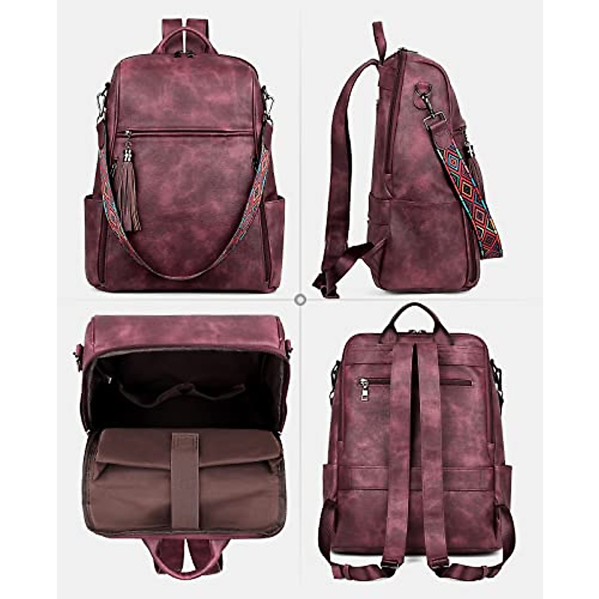 FADEON Laptop Backpack Purse for Women Large Designer PU Leather Laptop Bag, Ladies Computer Shoulder Bags