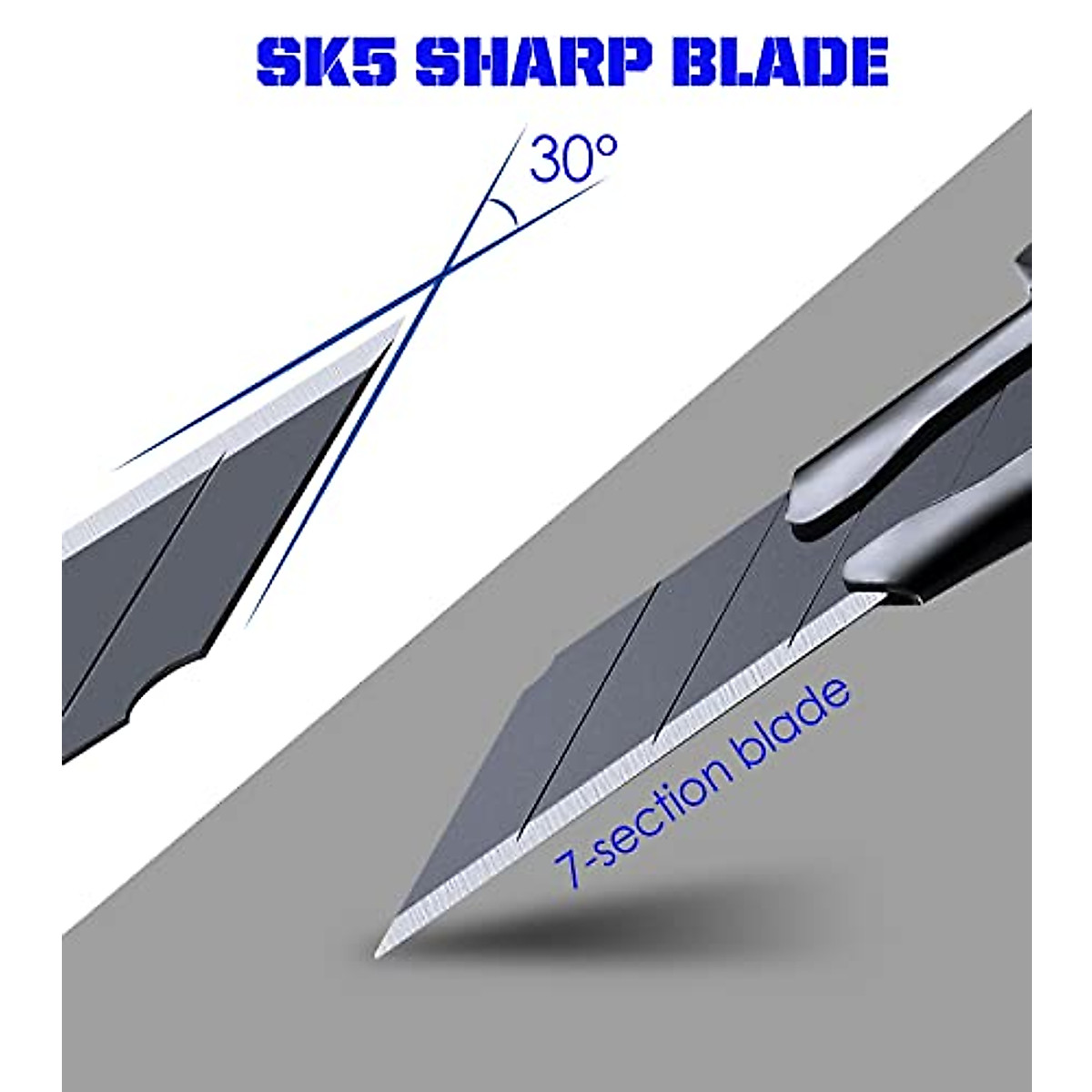 URASISTO 6 Pack Utility knife Retractable with 30 Degree Snap Off Blade Lockable Cardsharp Box Cutter Knife with Extra 20 Sharp Blades for Heavy Duty Office, Home, Arts Crafts, Hobby