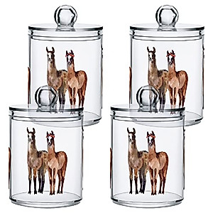 YYZZH Watercolor Alpaca Llama Couple Animal Sketch 4 Pack Qtip Holder Dispenser for Cotton Swab Ball Round Pads Floss 10 Oz Apothecary Jar Set for Bathroom Canister Storage Makeup Organizer