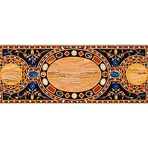 Pietra Dura Black Marble Inlay Rectangular 48" x 24" Inch Coffee Table Top, Stone Inlaid Top for Wall Decor, Breakfast Table Top, Living Room Furniture, Piece Of Conversation, Family HeirLoom