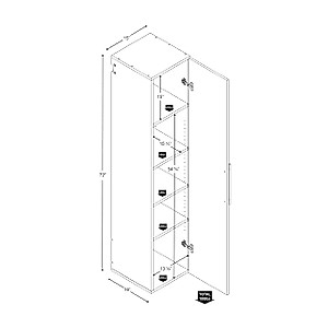 Prepac HangUps Narrow Wall Mounted Garage Storage Cabinet, Tall Storage Organizer Cabinet, 15" W x 72" H x 16" D, Light Gray