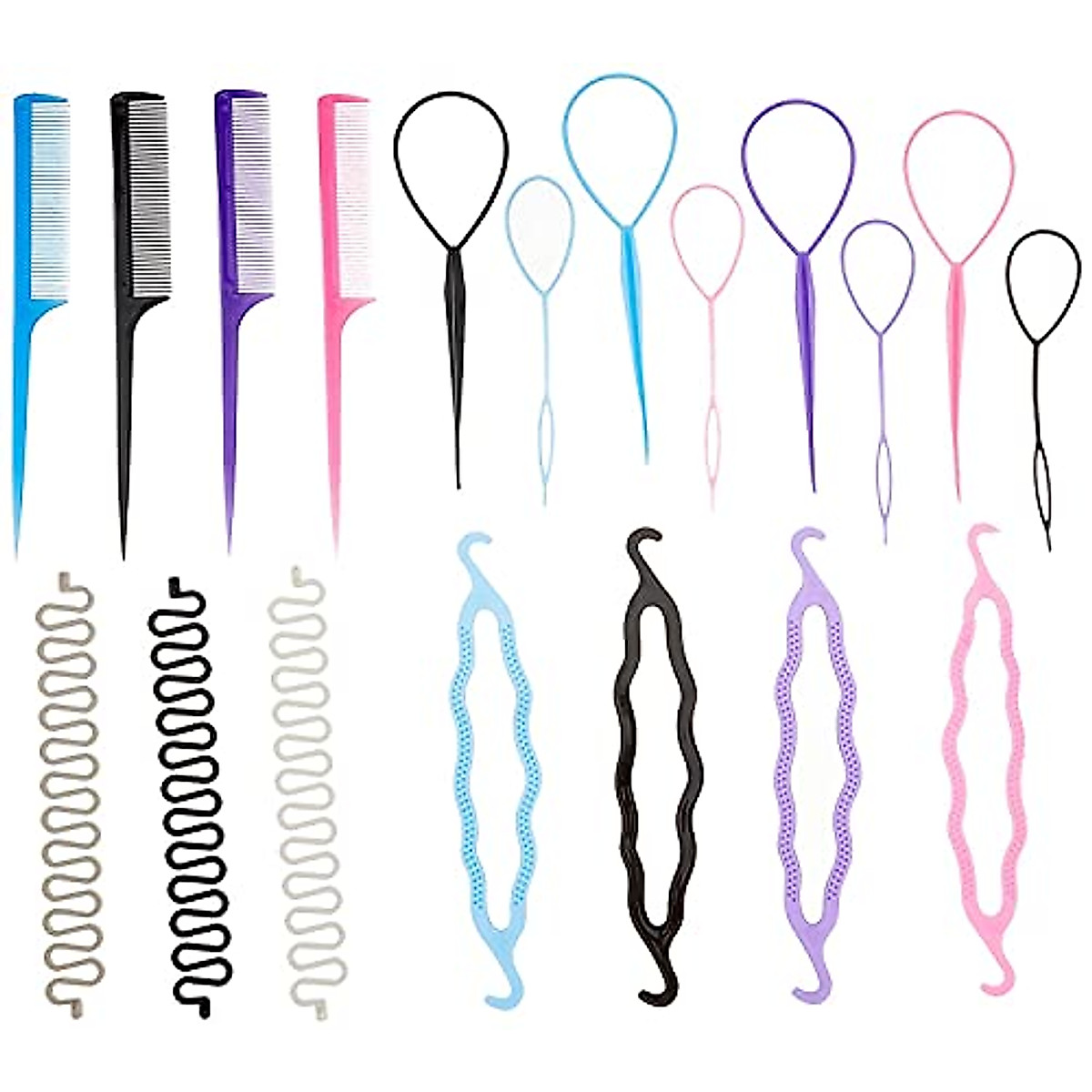 19 Pcs Hair Braiding Tool, DIY Hair Styling Tool Kit Updo Ponytail Maker Accessories Topsy Hair Braid Kit
