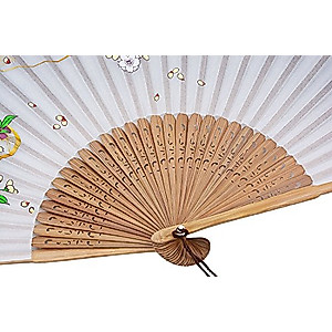 Amajiji® Chinese Japanese Folding Hand Fan for Women,Vintage Retro Style 8.27" (21CM) Bamboo Wood Silk Hand Fans (CL-04)