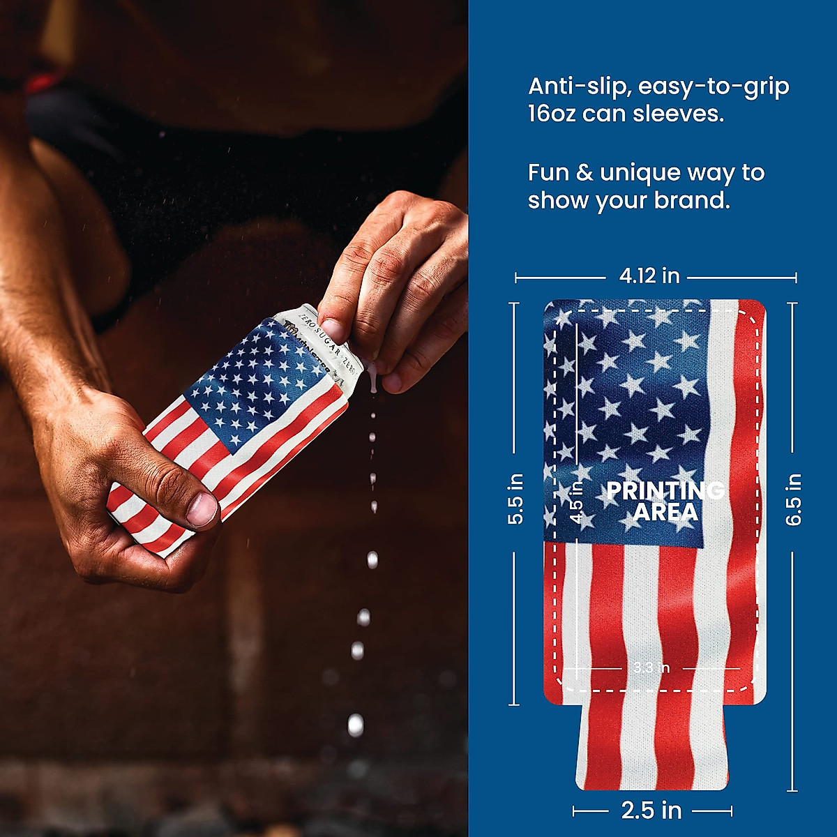 QualityPerfection Can Cooler Sleeves, 16 oz Neoprene Blank Beer Coolers (Pack of 6) Thick Fabric Tall Beer Collapsible Drink Coolies, Thermocoolers 16 ounce Tall Boy (Flag on the wind)