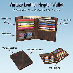 MARSHAL RFID Blocking Bifold Hipster Credit Card Wallet Premium Lambskin Leather (Vintage)
