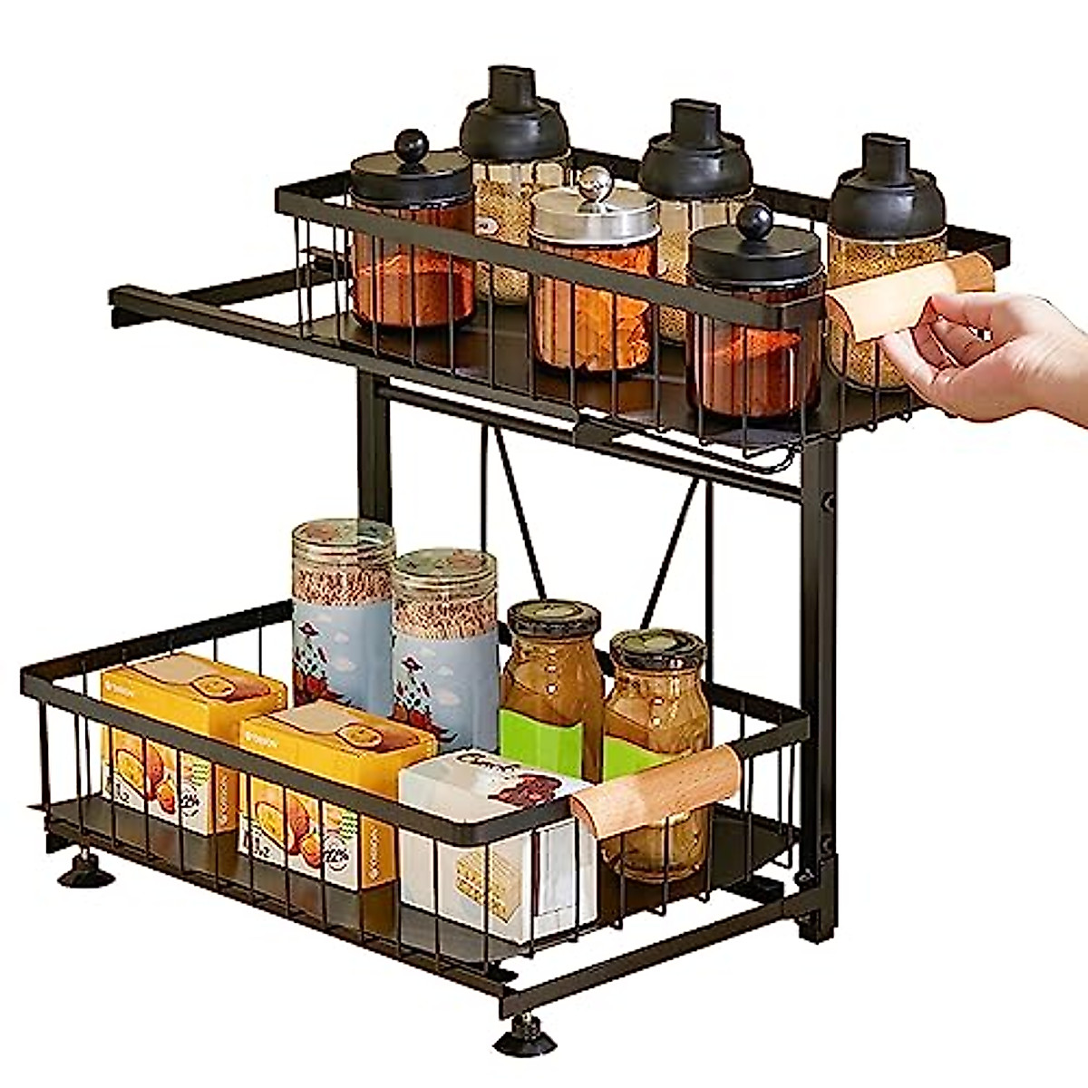 Under Sink Organizers and Storage, Ziqianhard 2 Tire Slipping Drawer Organizer for Bathroom, Pull-out Cabinet Organizer for Kitchen