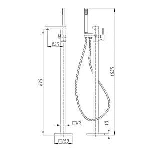 Freestanding Bathtub Faucet Single Handle Floor Mounted Tub Filler with Hand Shower in Black