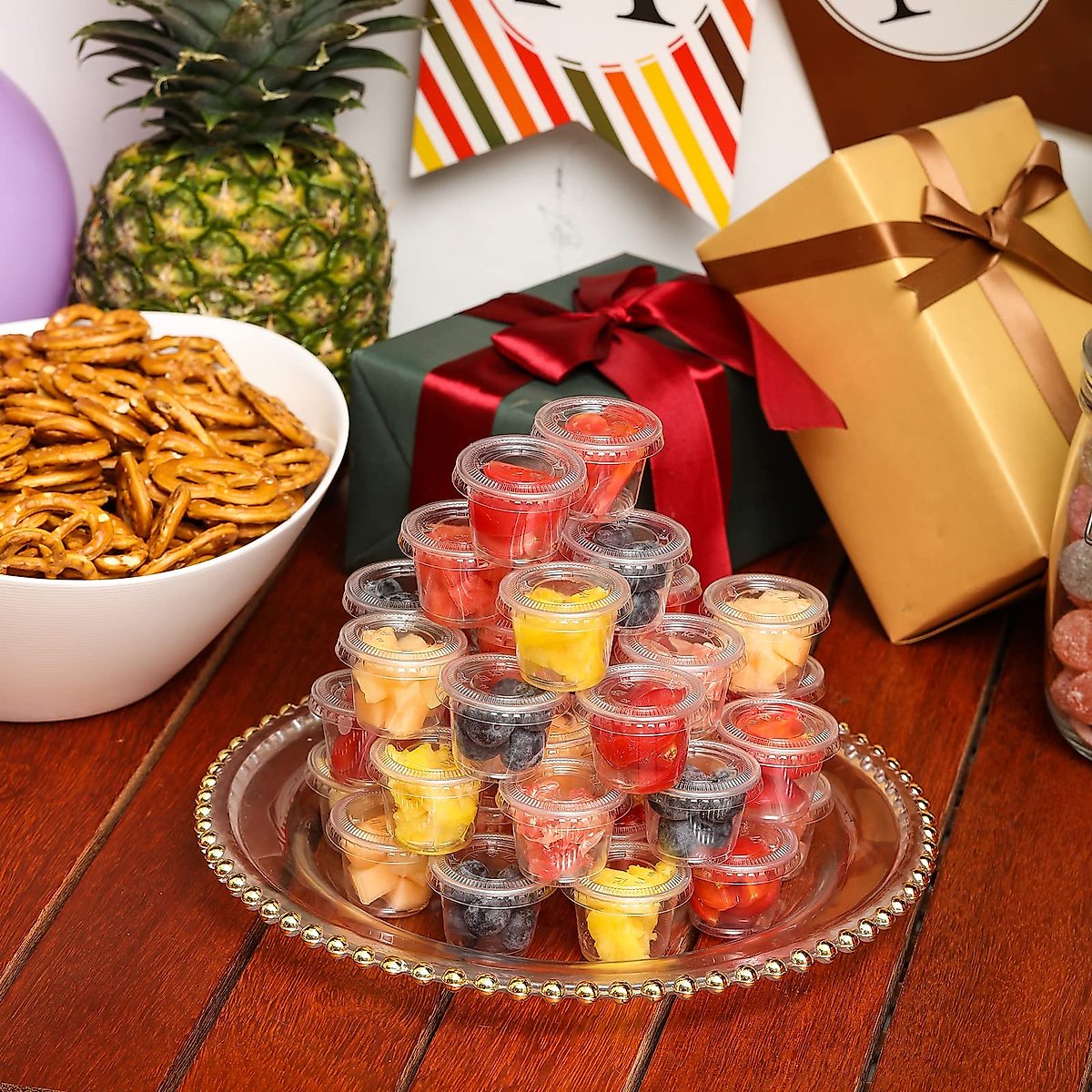 [260 Sets - 1 oz ] Jello Shot Cups, Small Plastic Containers with Lids, Airtight and Stackable Portion Cups, Salad Dressing Container, Dipping Sauce Cups, Condiment Cups for Lunch, Party, Trips