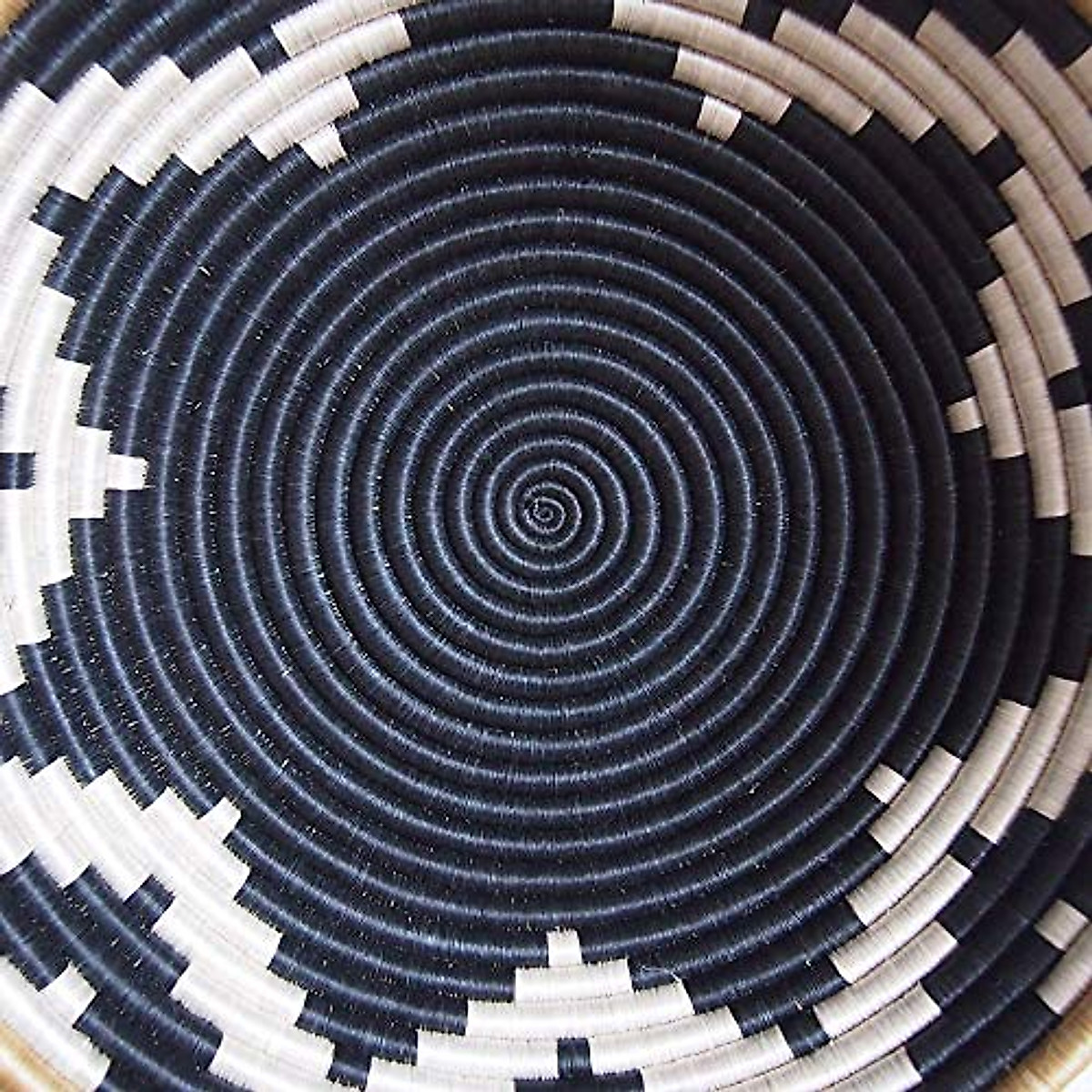 16" X-Large African Basket- Chwele/Rwanda Basket/Woven Bowl/Sisal & Sweetgrass Basket/Black, White, Tan