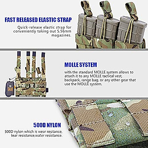 KRYDEX Tactical MOLLE Triple Open-Top 5.56mm Mag Pouch with MOLLE Strap for M4 M16 .223 Magazines(MC)…