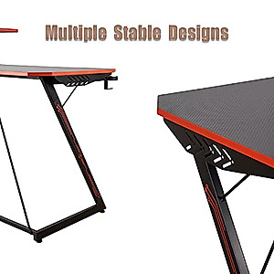 Excited Work Gaming Desk 55 inch PC Computer Desk, Home Office Desk Gaming Table Z Shaped Gamer Workstation with Cup Holder and Headphone Hook LLGD02C