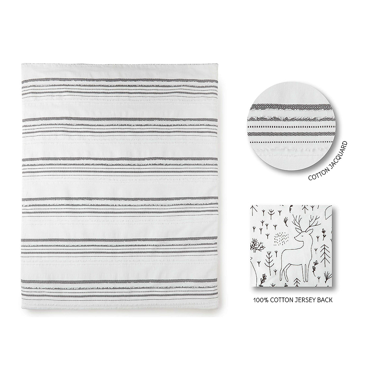 Levtex Baby - Nico Crib Bed Set - Baby Nursery Set - Stripes - White, and Black - Classic Embroidered and Flared Stripes - 4 Piece Set Includes Quilt, Fitted Sheet, Blanket, Crib Skirt