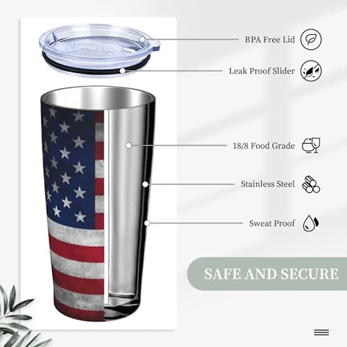 VKKOEWL American Flag Stainless Steel Insulated Tumbler 20 Oz Travel Water Bottle Coffee Mug Drink Cup With Lid Straw