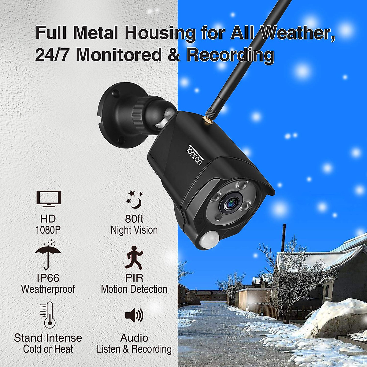 Tonton [Add -on IP Camera] 1080P Full HD 2MP Wireless IP Network Camera,Metal Housing,Waterproof Outdoor Indoor Security Camera with PIR Sensor,2 Way Audio, Only Suitable 8/10CH NVR (Black)