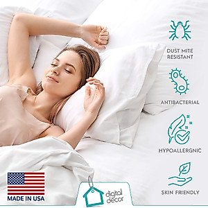 Digital Decor Set of 2 Premium Gold Hotel Pillows for Sleeping- Made in USA - Hypoallergenic Standard Size Pillows with Down Alternative Fiber Fill for Side & Back Sleepers - Plus 2 Free Pillowcases