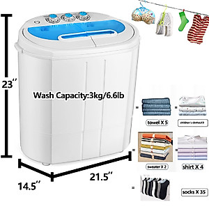 Tiktun Mini Compact Twin Tub XPB30-1288S Portable Washing Machine, White and Sky Blue