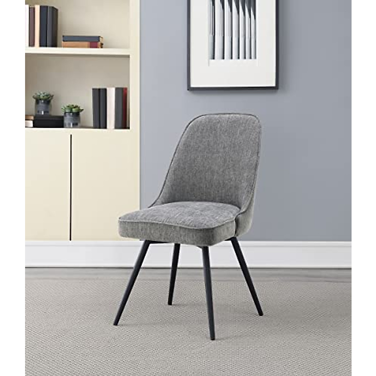 OSP Home Furnishings Martel Swivel Chair with Padded Seat and Black Legs for Dining or Home Office Use, Charcoal Herringbone Fabric