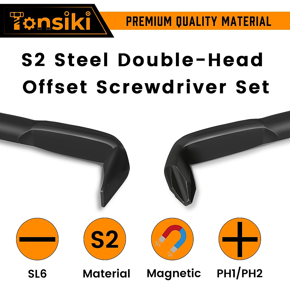 Tonsiki 2PCS Right Angle Offset Screwdriver Set, 90 Degree Z-Type Double End Screwdriver with Phillips and Slotted, Bent Low Profile Screwdriver, 15mm Flat Elbow Design for Tight Narrow Space