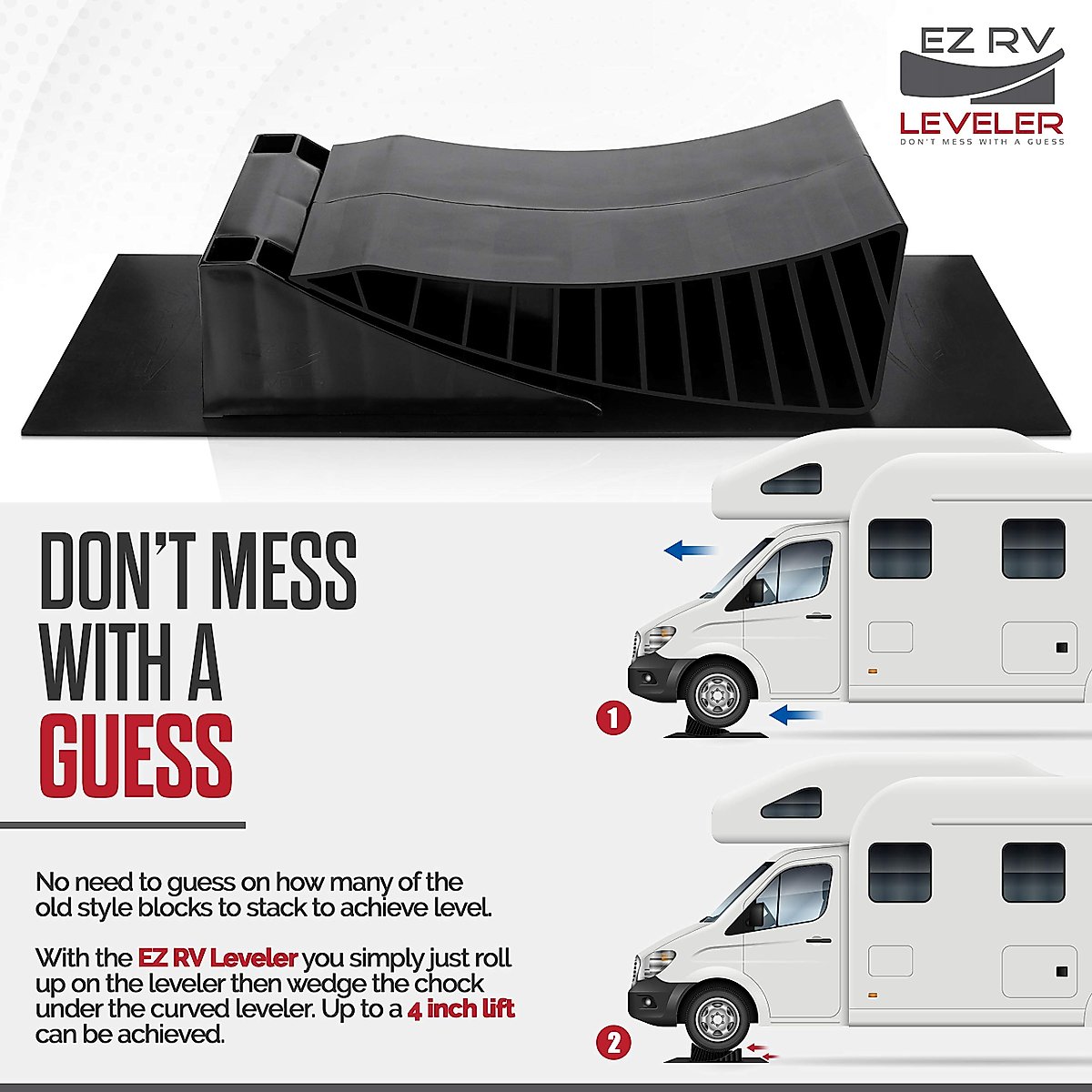EZ RV Leveler - Curved Leveling Ramp with Chocks and Rubber Mat - RV Trailer Camper Leveling Blocks - 2 Pack for Tandem Axle Campers