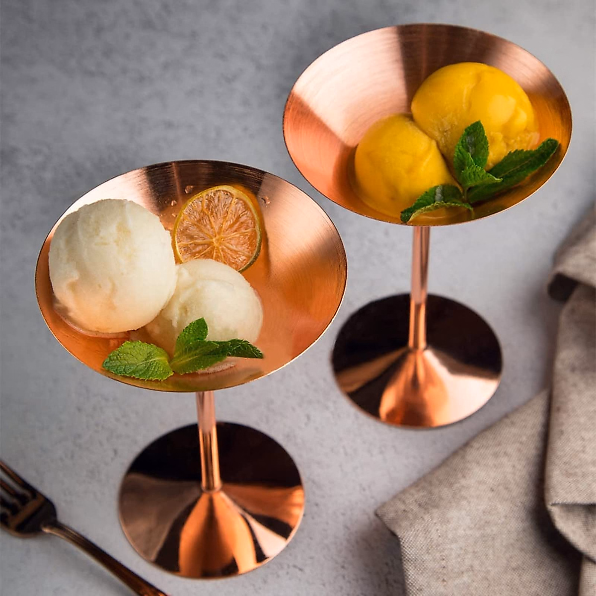 CmengAo Rose Gold Martini Glasses Set of 2, Copper Plated Stainless Steel Martini Margarita Cocktail Glasses (8oz)