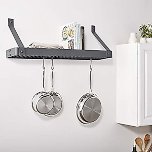 Old Dutch Wall-Mount Bookshelf Pot Rack with Grid & 12 Hooks, Graphite, 36.25" x 9" x 11.5"