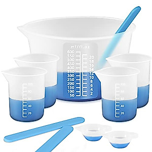 Silicone Measuring Cups for Resin, Resin Supplies with 600&100ml Silicone Cups, Resin Mixing Cups, Silicone Stir Sticks, Epoxy Mixing Cup