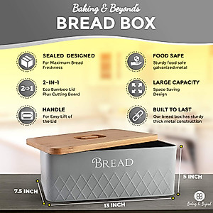 Baking & Beyond Bread Box with Bamboo Cutting Board Lid, 13"x7.5"x5" Space-Saving Bread Box for Kitchen Countertop, Bread Storage Container Holder, Bread Keeper Bin - Fresh Loaves, Black