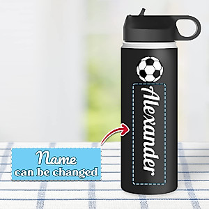wowcugi Personalized Soccer Water Bottle Sports Insulated Stainless Steel Travel Bottles 12oz 18oz 32oz Birthday Christmas Customized Gifts For Kids Adults Soccer Lovers Players Fan Coach