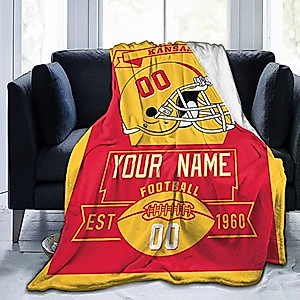SEAGGS Custom Football Blanket for Men Personalized Fans Gifts Add Name and Number, 40" x 50", 50" x 60", 80" x 60"