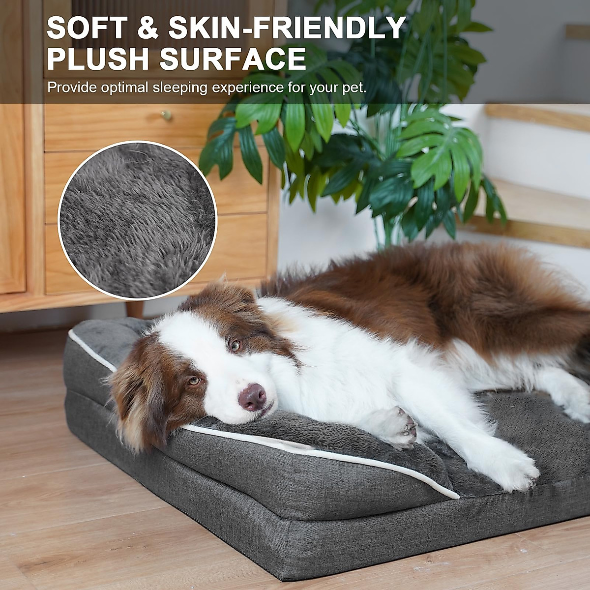 DogBaby Dog Beds for Large Dogs, Washable Large Dog Bed, Dog Couch Bed for Comfortable Sleep, Orthopedic Egg Foam Bolster Dog Bed with Removable Washable Cover and Nonskid Bottom Couch, Pet Bed