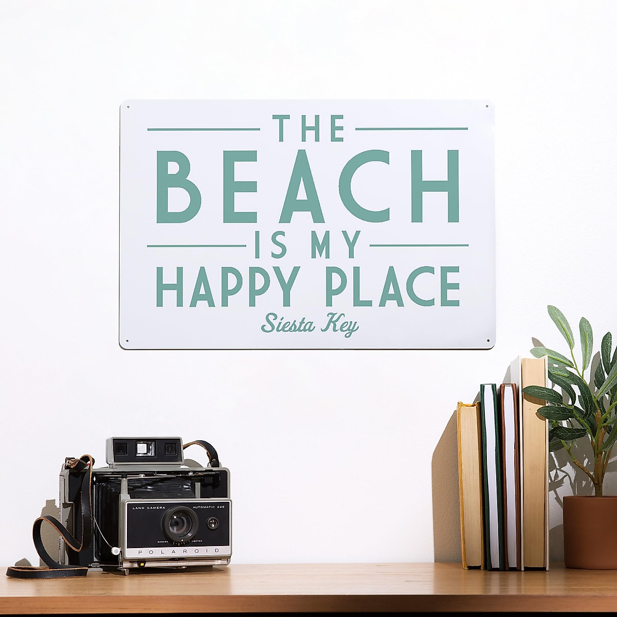 Lantern Press 12x18 Inch Metal Sign, Siesta Key, Florida, The Beach is My Happy Place, Simply Said