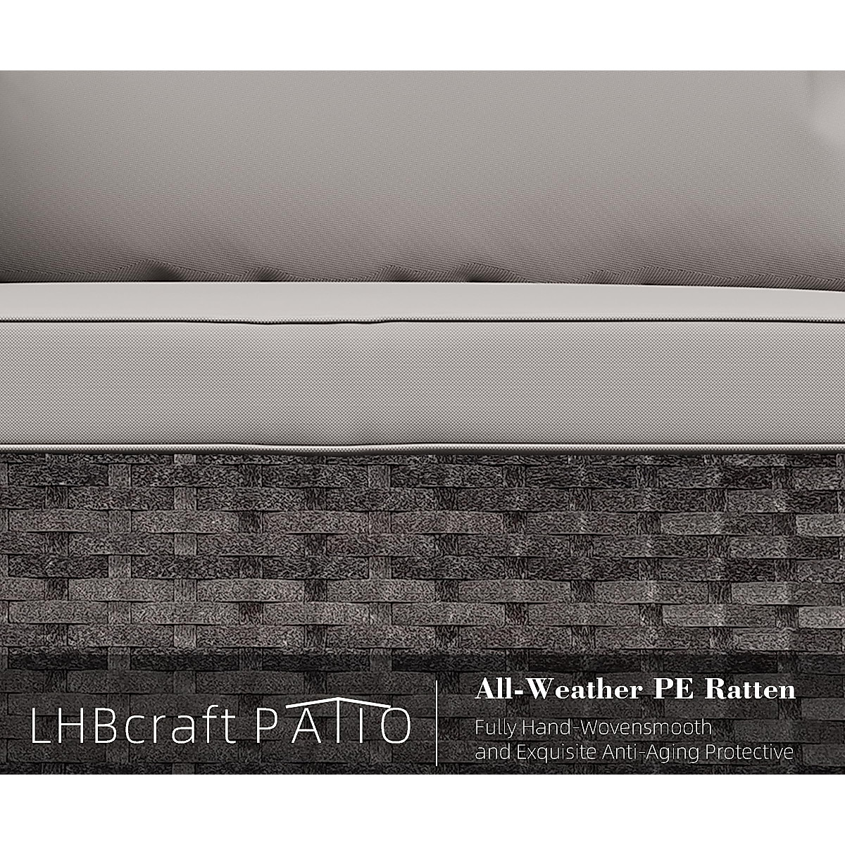 LHBcraft 4-Piece Patio Furniture Set Outdoor Rattan Wicker Sofa Set with Cushions & Coffee Table, Conversation Sofa Set with Tempered Glass Table Top and Storage Shelf (Grey-Grey) (OT008)