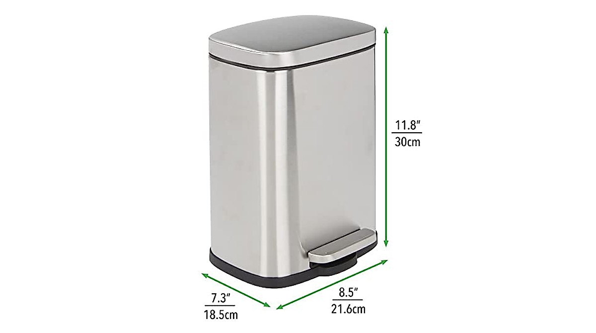 mDesign Stainless Steel Step Trash Can - Compact & Touchless