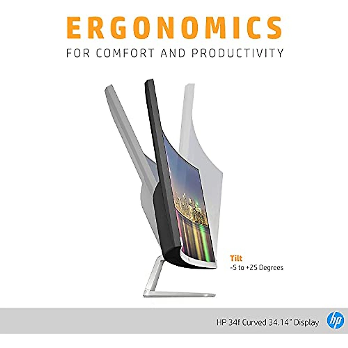 HP 34f 34” Curved Monitor with AMD FreeSync Technology | Ultra-Wide Quad HD Resolution (3440 × 1440p), IPS Display, and 3-Sided Low Bezel, 1-Yr Warranty (6JM50AA)
