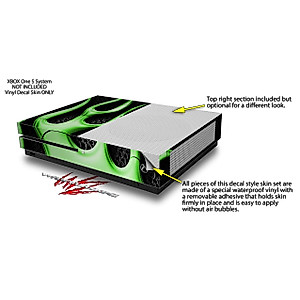 WraptorSkinz Decal Vinyl Skin Wrap Compatible with Xbox One S Console and Controllers - Metal Flames Green