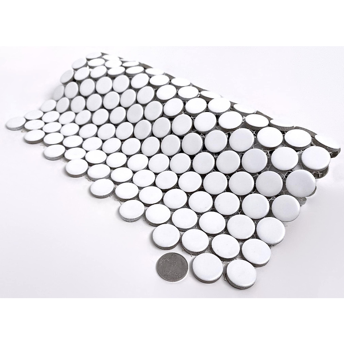 Penny Round Tile Arctic White Porcelain Mosaic Matte Look Wall and Floor Tile (Box of 10 Sheets) for Kitchen Backsplash, Bathroom Floor, Accent Wall
